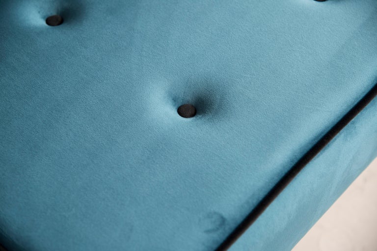 Mid-Century Rectangular Light Blue Silk Velvet Black Lined Brass Legs ...