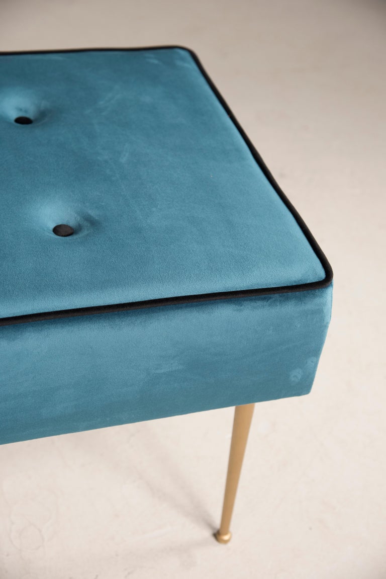 Mid-Century Rectangular Light Blue Silk Velvet Black Lined Brass Legs ...