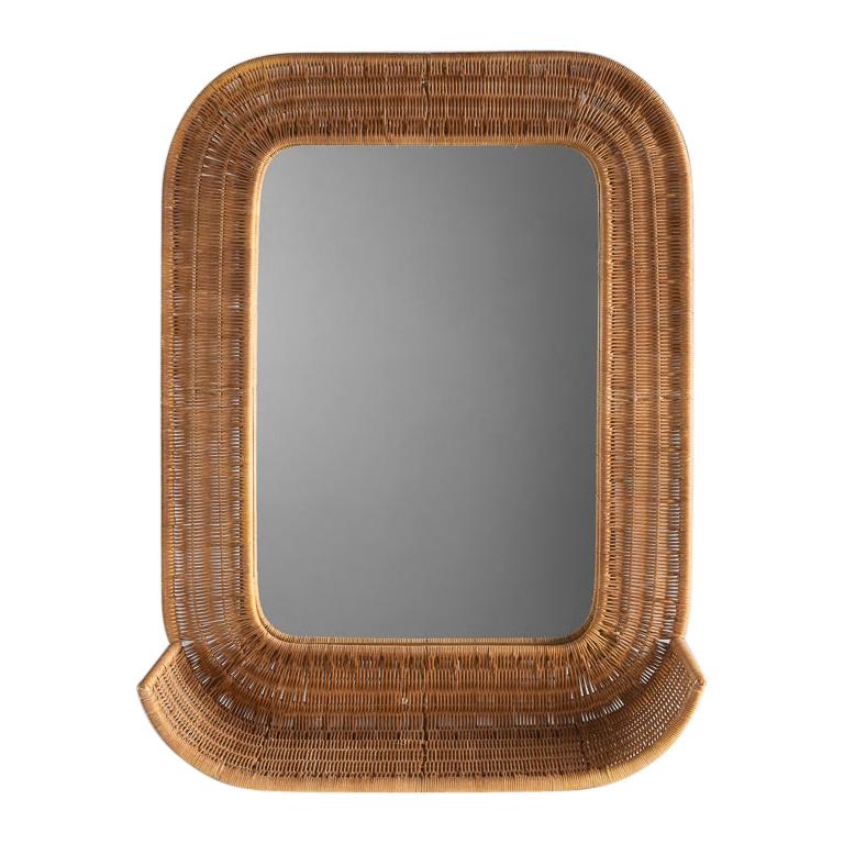Mid-Century Rectangular Mirror with Shelf, Rattan, France, Circa 1960 ...