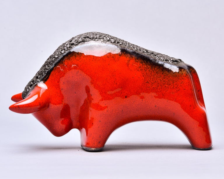 Mid Century Red and Black Lava Style Ceramic Bull at 1stDibs
