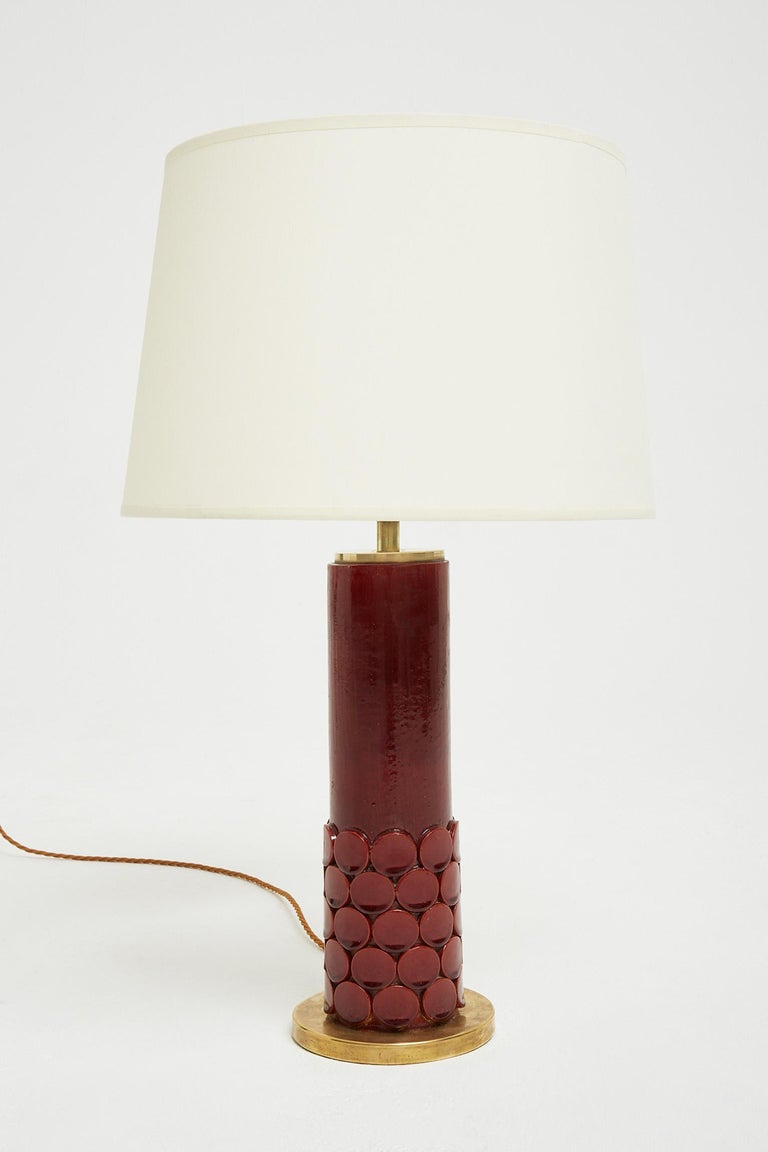 Mid-Century Red Ceramic and Brass Table Lamp at 1stDibs