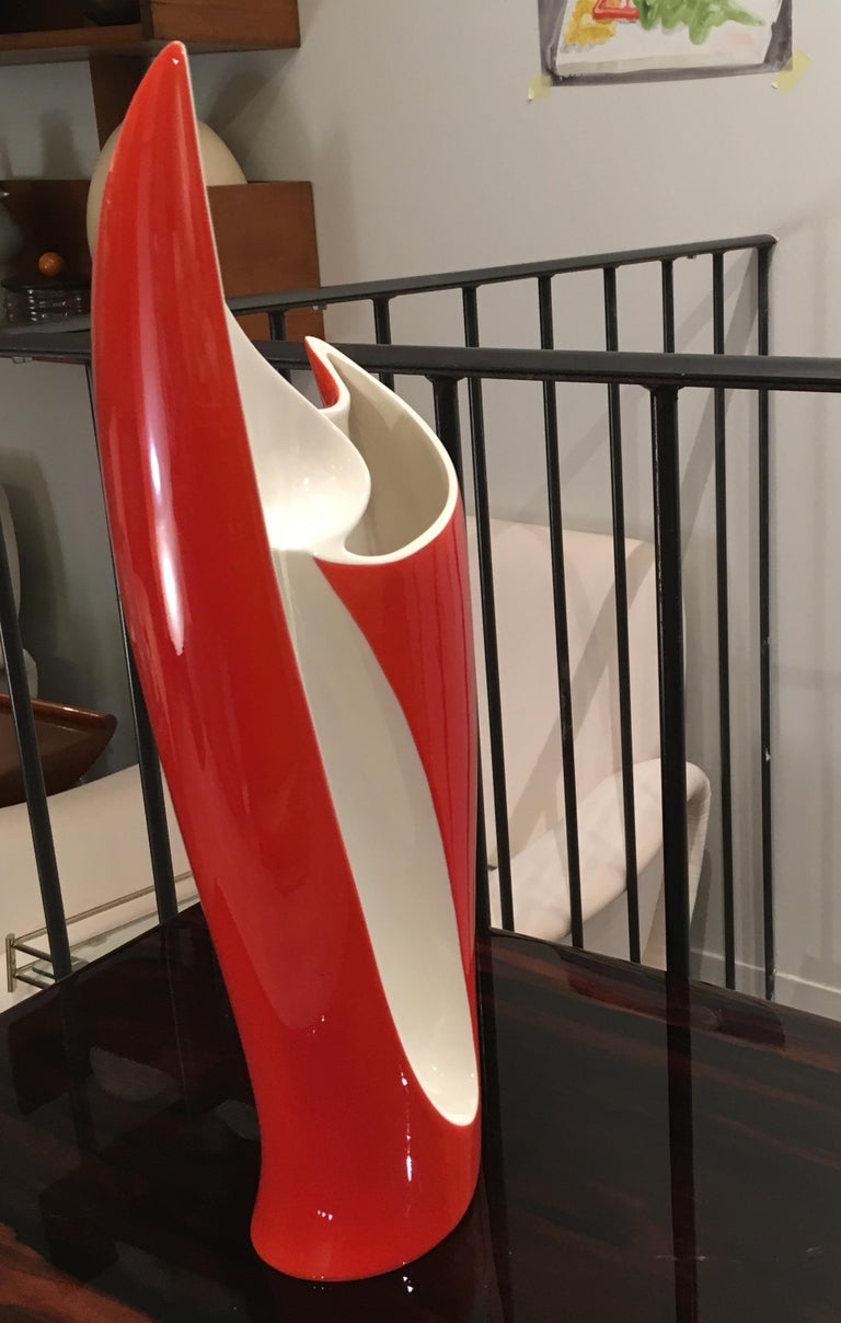 Midcentury Red Ceramic Vase For Sale at 1stDibs