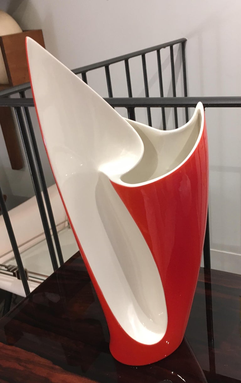 Midcentury Red Ceramic Vase For Sale at 1stDibs