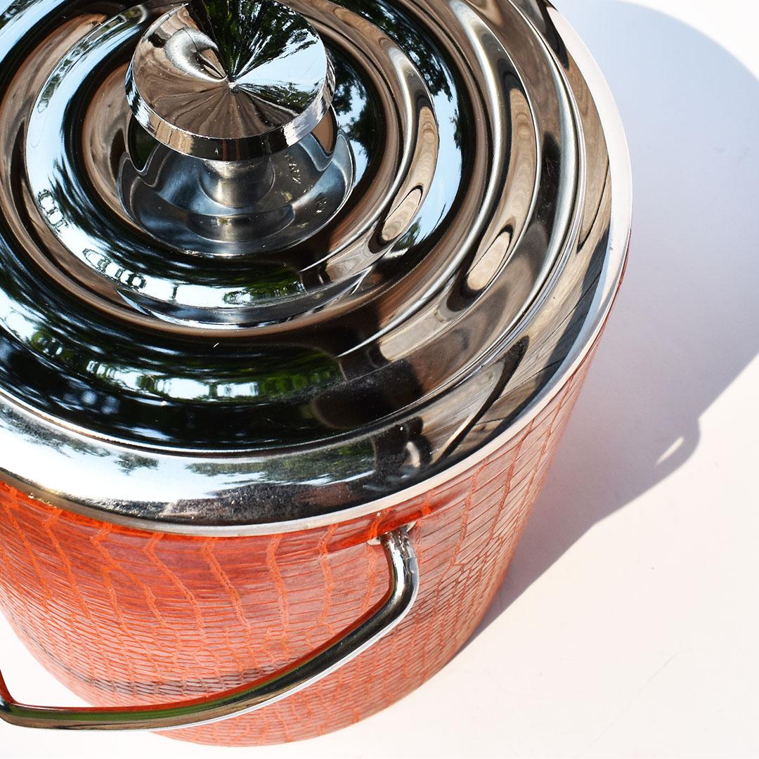 Midcentury Red Chrome and Vinyl Wrapped Faux Leather Ice Bucket at ...