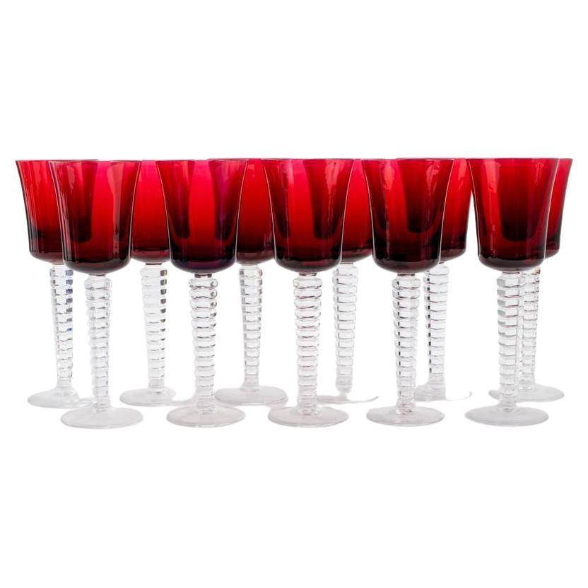 Mid-Century Red /Clear Stem Cut Crystal De Sevres Wine Glass Service ...