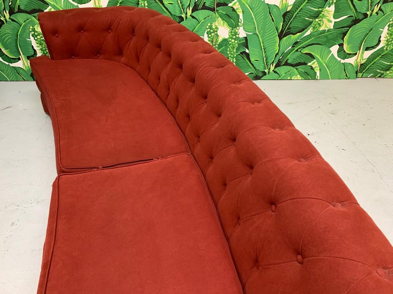 Mid Century Dorothy Draper Style Red Curved Tufted Sofa at 1stDibs ...