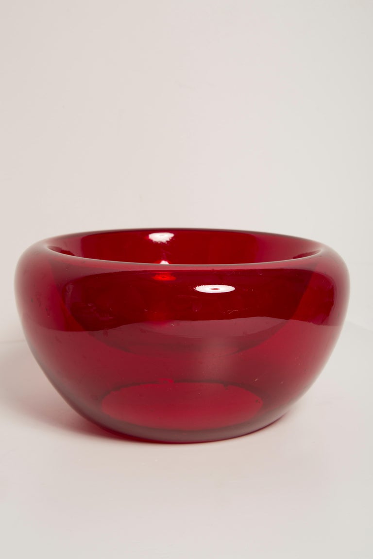 Mid Century Red Decorative Murano Round Glass Bowl Plate, Italy, 1960s ...