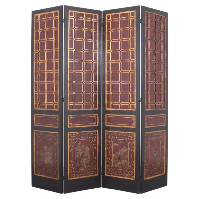 Midcentury Red Lacquered Divider Screen For Sale at 1stDibs