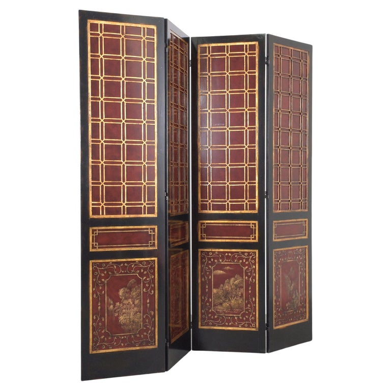 Midcentury Red Lacquered Divider Screen For Sale at 1stDibs
