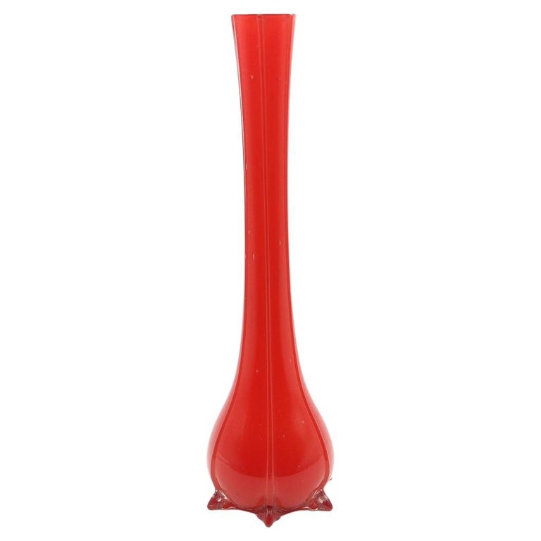 Midcentury Red Murano Tall Glass Vase, by Salvati, Italy, 1950s For ...