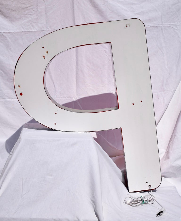 Mid-century Red Neon Acrylic Led "P" Letter Advertisement Light For ...