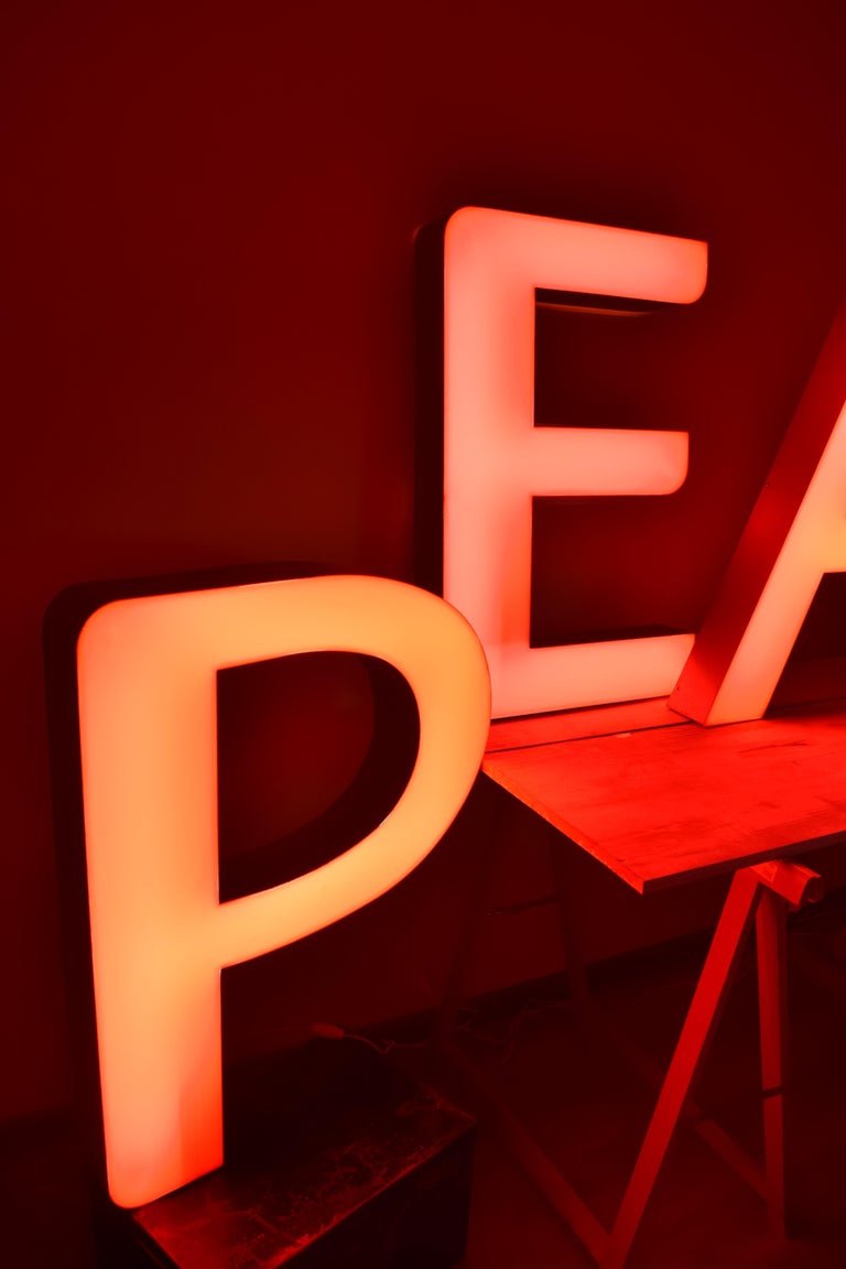 Mid-century Red Neon Acrylic Led "P" Letter Advertisement Light For ...
