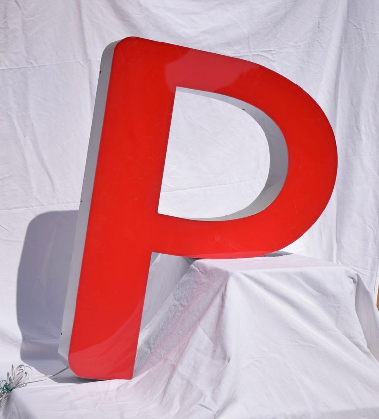 Mid-century Red Neon Acrylic Led "P" Letter Advertisement Light For ...