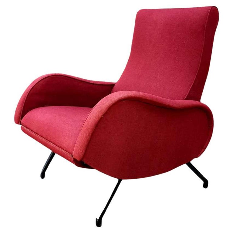 Mid Century Red Reclining Armchair, Marco Zanuso Style, Studio Pizzoli Italy 60s For Sale at 1stDibs