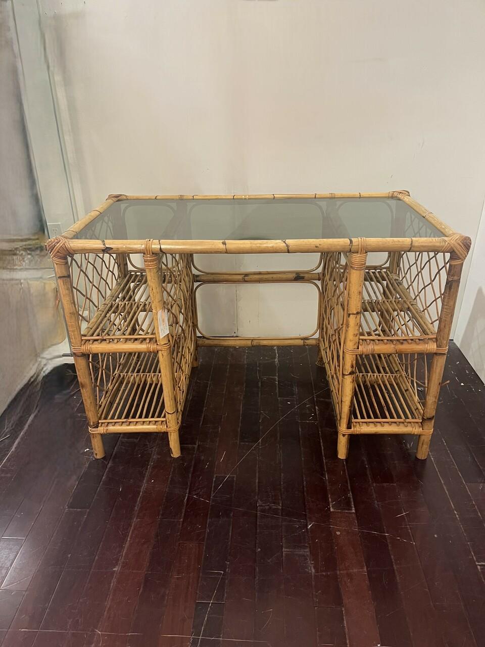 Mid Century Reed and Bamboo Desk For Sale at 1stDibs