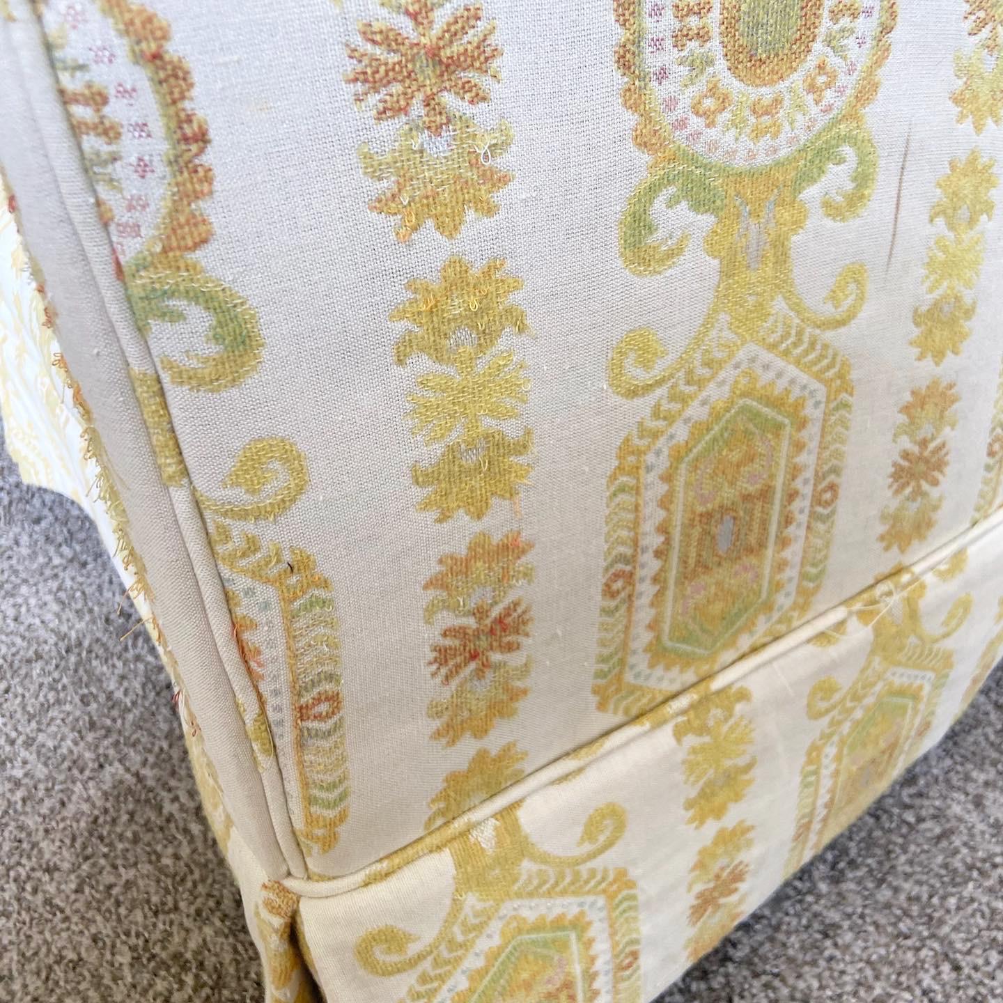 Mid Century Regency Green Orange and Beige Fabric Sofa For Sale at 1stDibs