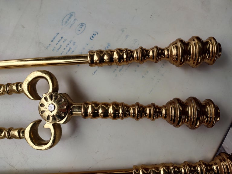 Mid Century Regency Styled Brass Fireplace Tools with Holder For Sale ...
