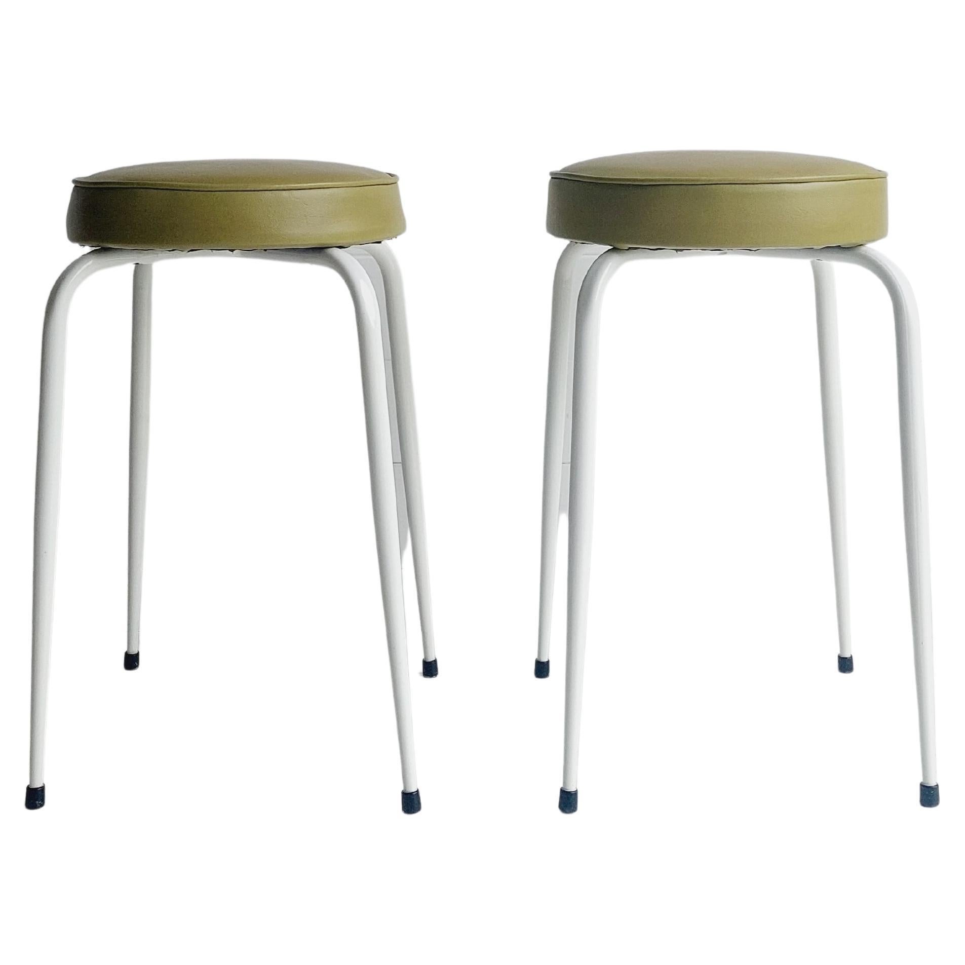 Mid Century retro Green vinyl Kitchen stools stackable Set of 2 50s For ...