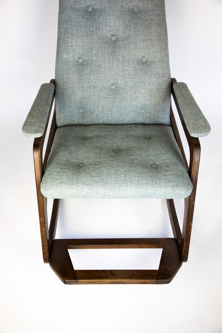 Mid Century Rocking Chair in Solid Wood and Ice Blue Reupholstery ...
