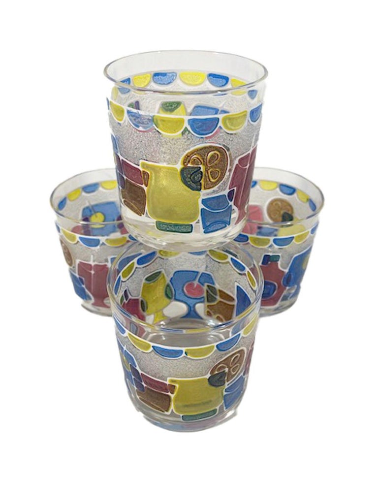 Mid-Century Rocks Glasses with Pebbled Design of Brightly Colored ...