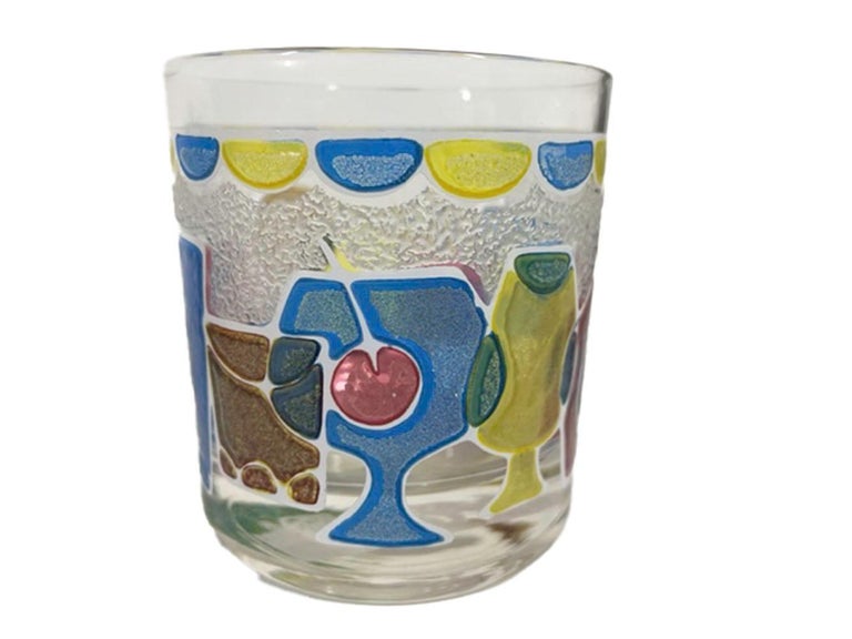 Mid-Century Rocks Glasses with Pebbled Design of Brightly Colored ...