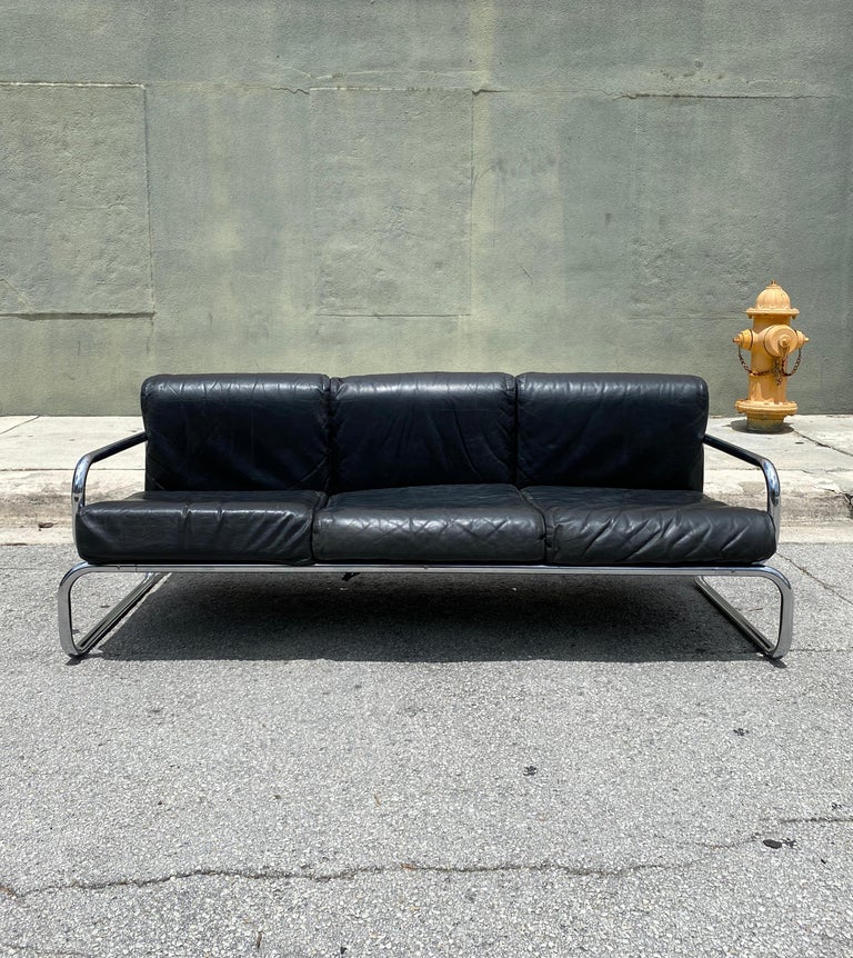 Mid Century Rodney Kinsman Black Leather Sofa at 1stDibs