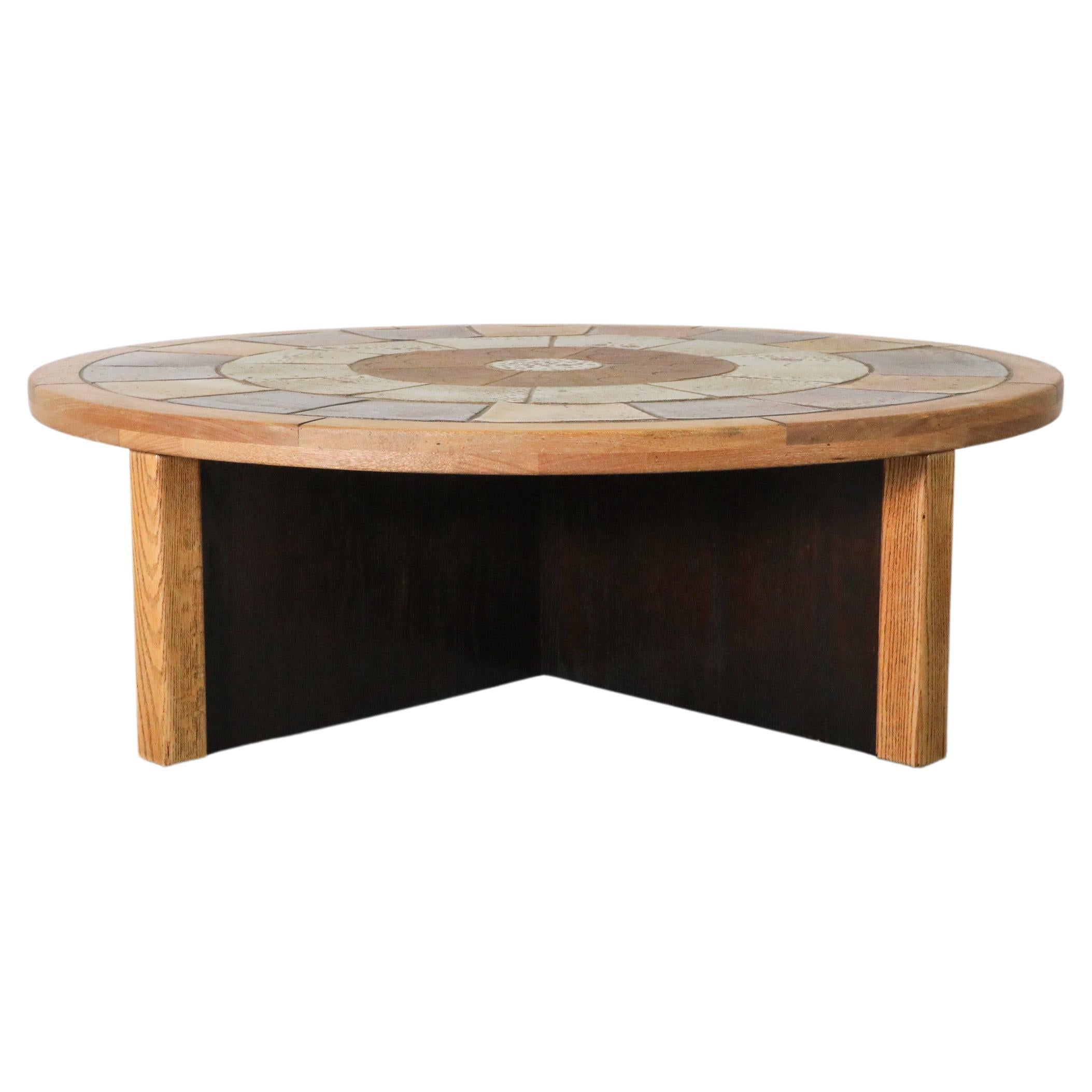 Mid-Century Roger Capron Style Round Ceramic Tile Coffee Table by Tue ...