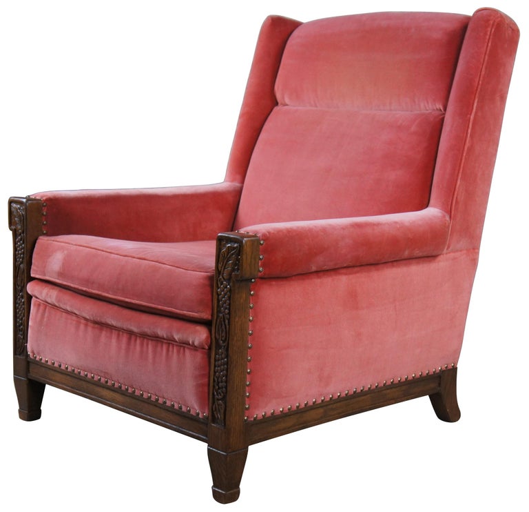 Midcentury Romweber Viking Oak Red Upholstered Library Club Lounge ...