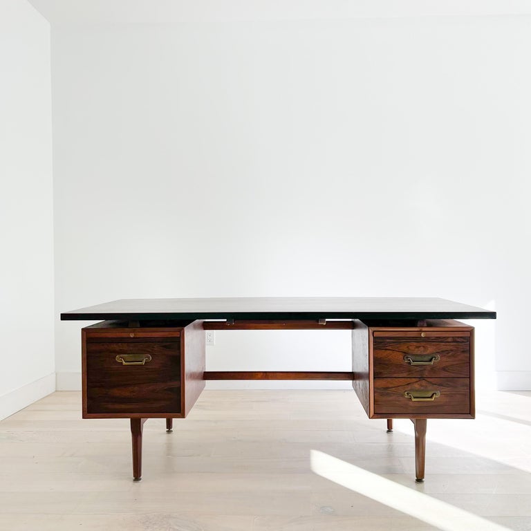Mid-Century Rosewood Executive Desk W/ Black Trim For Sale at 1stDibs