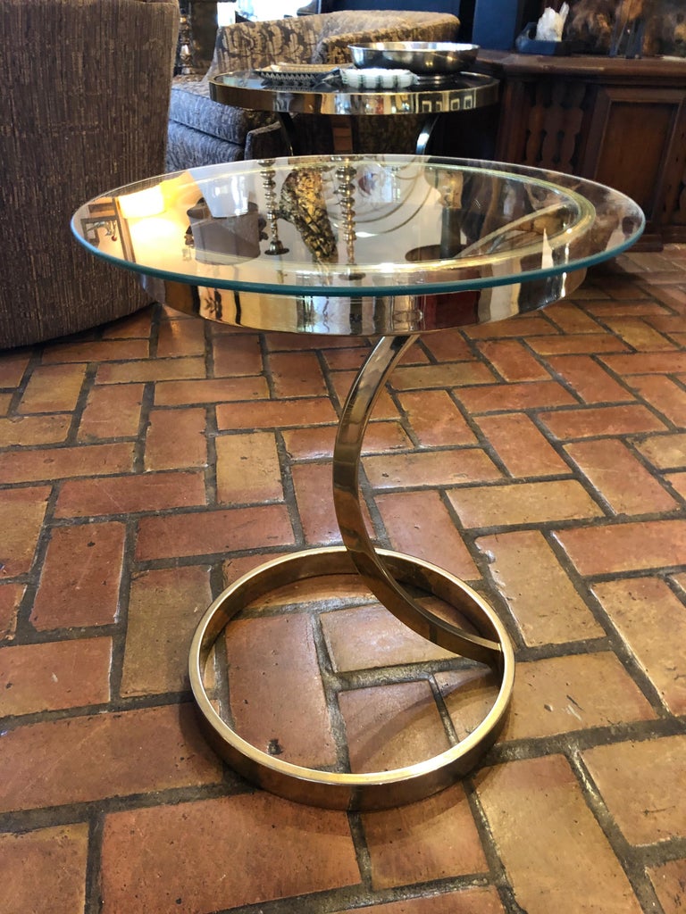 Mid Century Round Brass and Glass Side Table at 1stDibs