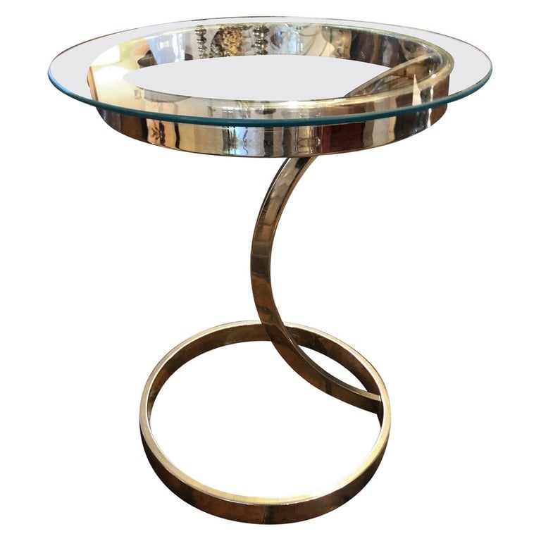 Mid Century Round Brass and Glass Side Table at 1stDibs