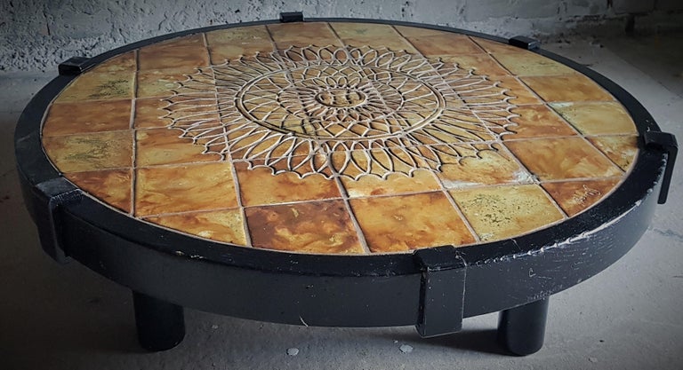 Mid-Century Round Coffee Table Vallauris Ceramic Capron Barrois, France ...