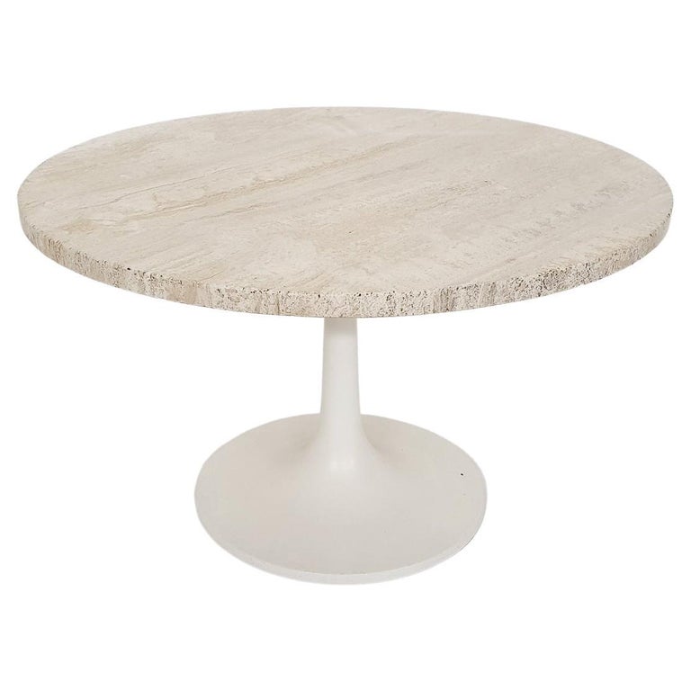 Mid-Century Round Travertine Side Table, 1970's at 1stDibs