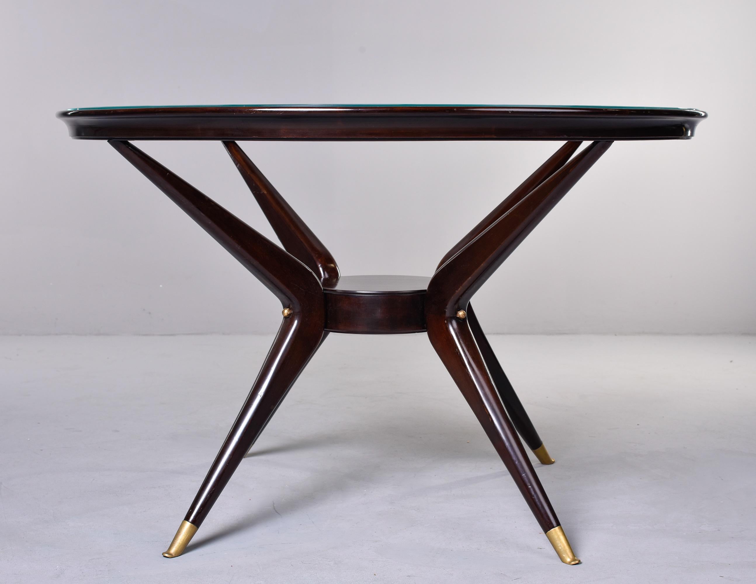 Mid-Century Round Wood Frame Table with Etched Glass Top and Brass ...