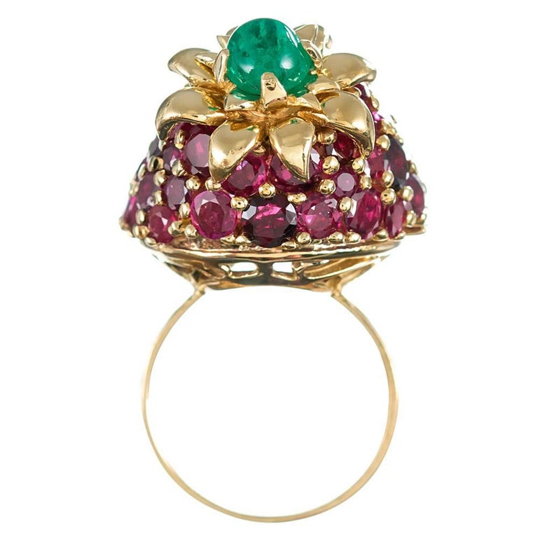 Midcentury Ruby and Emerald “Strawberry” Ring For Sale at 1stDibs