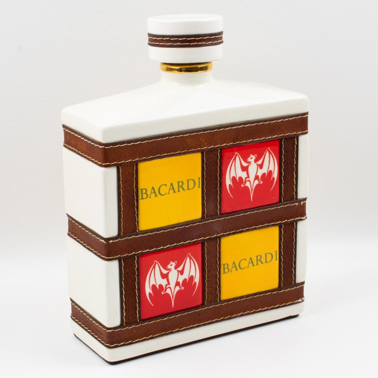 Mid-Century Rum Bacardi Ceramic Bottle with Red and Yellow Enamel at ...