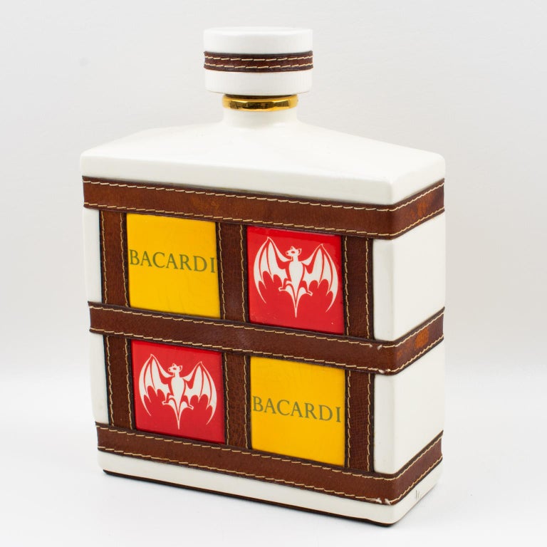 Mid-Century Rum Bacardi Ceramic Bottle with Red and Yellow Enamel at ...