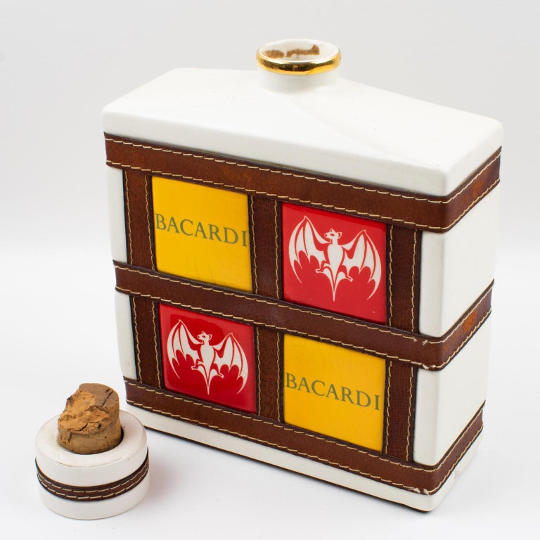 Mid-Century Rum Bacardi Ceramic Bottle with Red and Yellow Enamel at ...