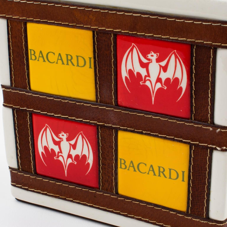 Mid-Century Rum Bacardi Ceramic Bottle with Red and Yellow Enamel at ...