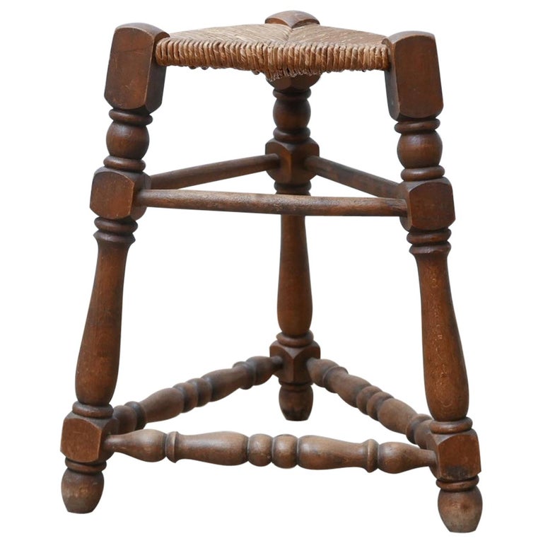 Midcentury Rush Three Legged Stool at 1stDibs