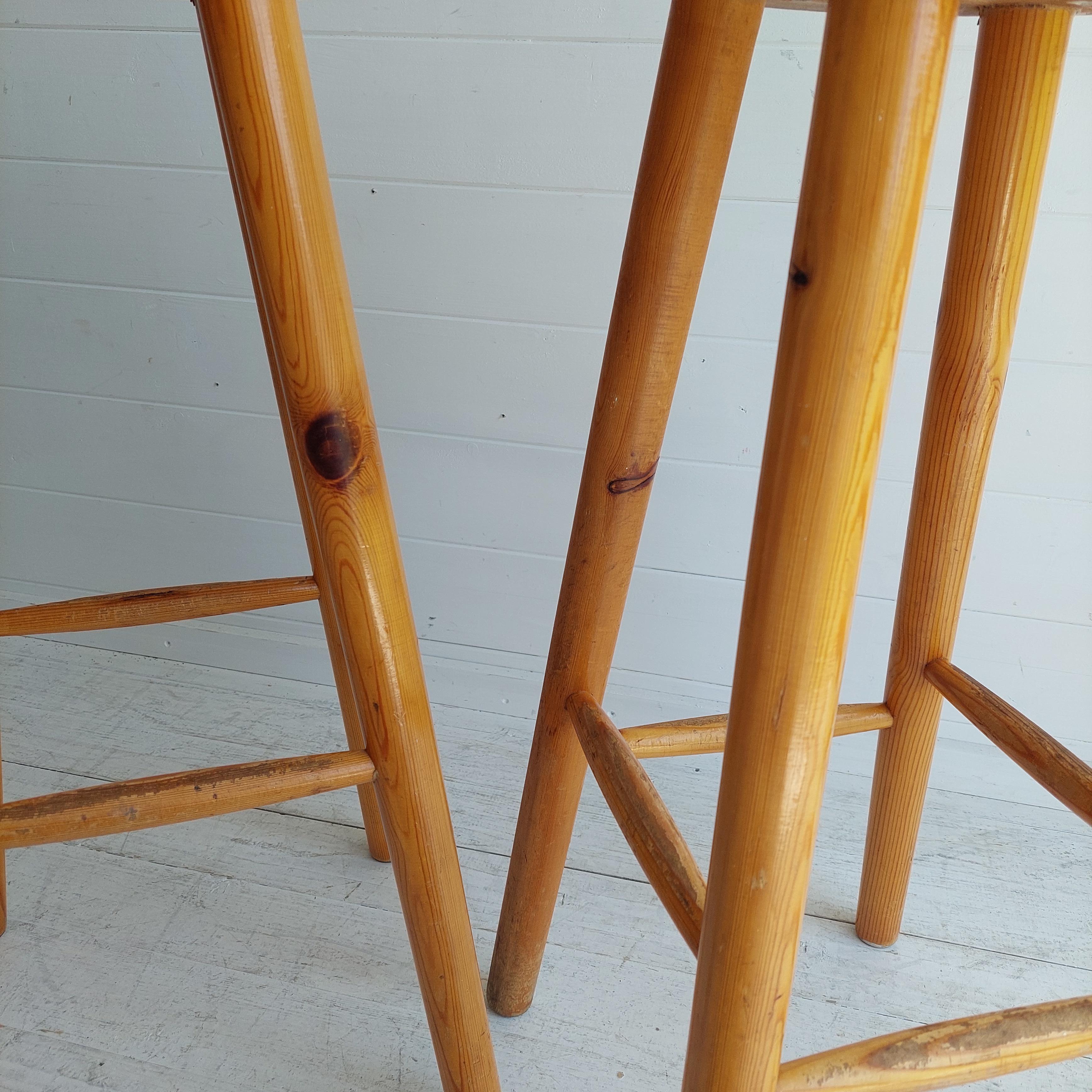 Mid Century Rustic Pine Bar High Stools, Set Of 2 Charlotte Perriand ...