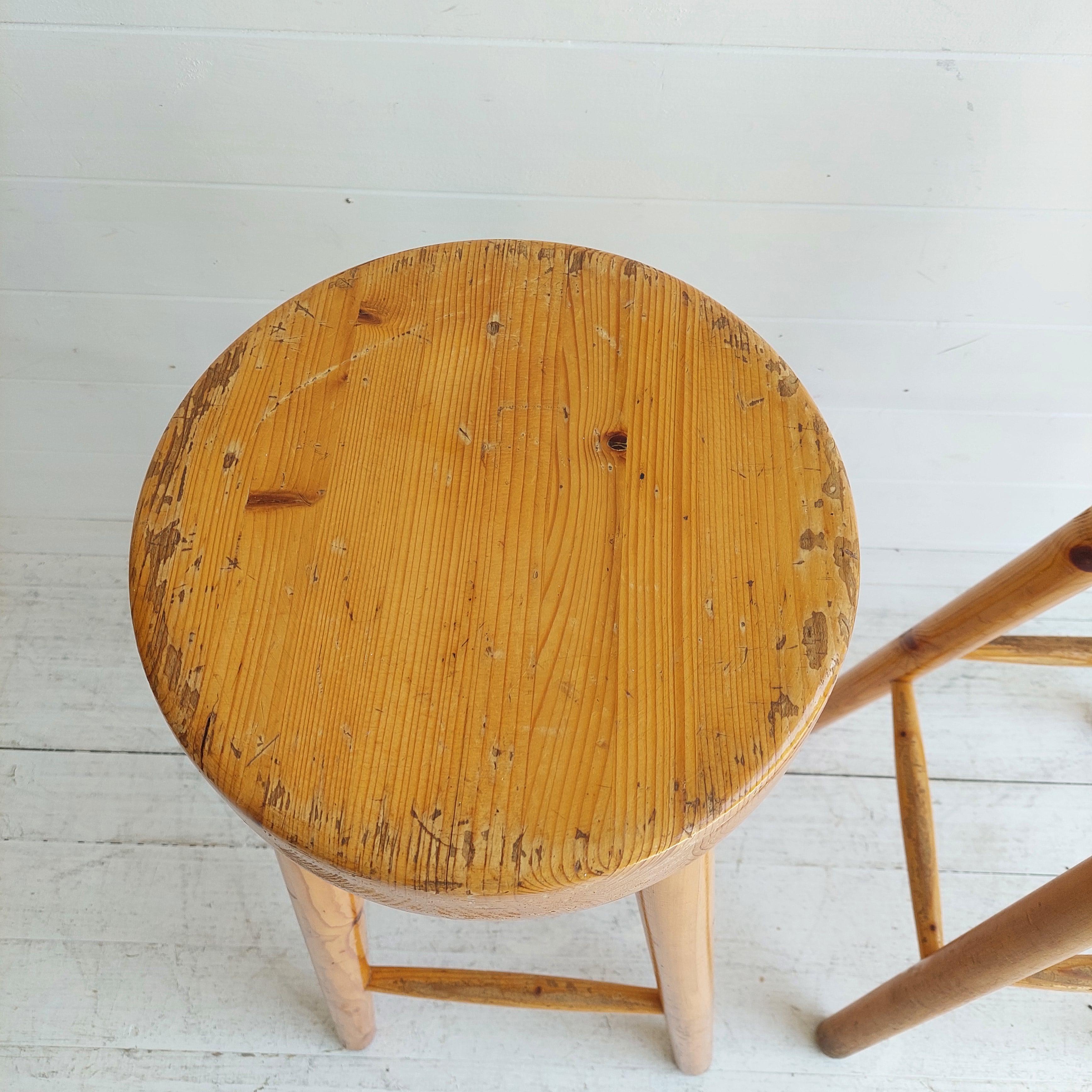 Mid Century Rustic Pine Bar High Stools, Set Of 2 Charlotte Perriand ...