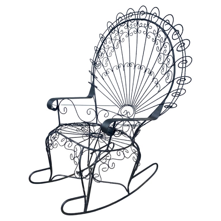 Mid Century Salterini Black Wrought Iron Peacock Rocking Chair Rocker ...