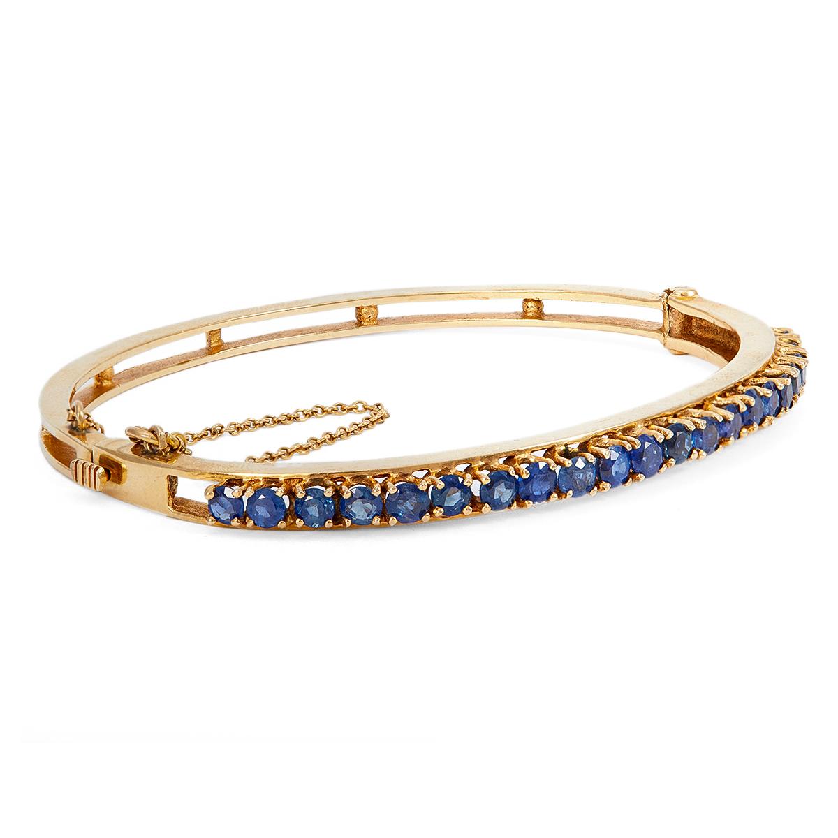 Mid Century Sapphire 14k Yellow Gold Hinged Bangle Bracelet For Sale at ...