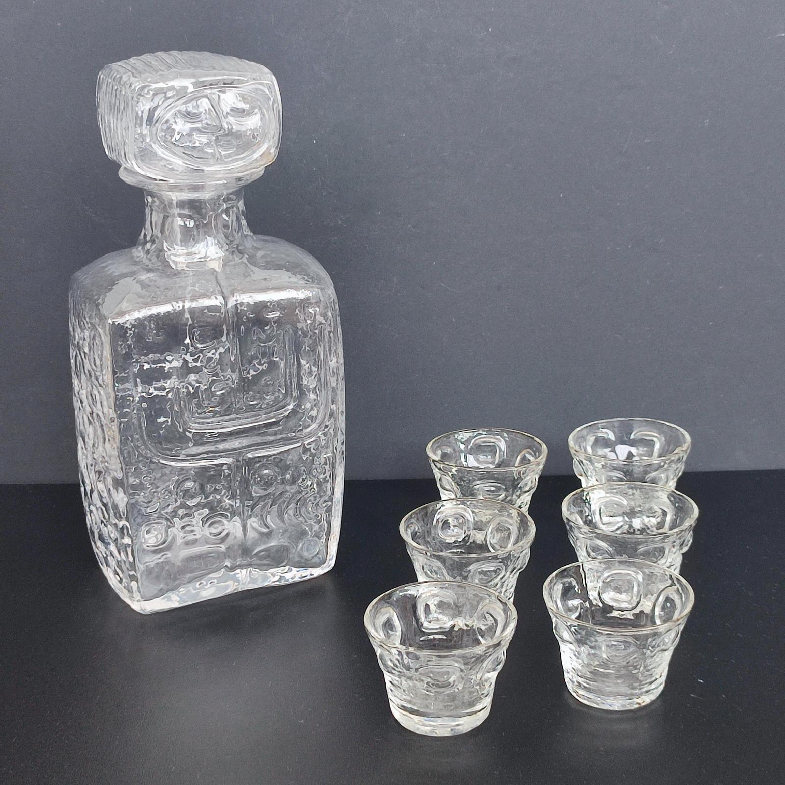 Mid-Century Scandinavian Glass Decanter and Six Shots, Erik Hoglund ...