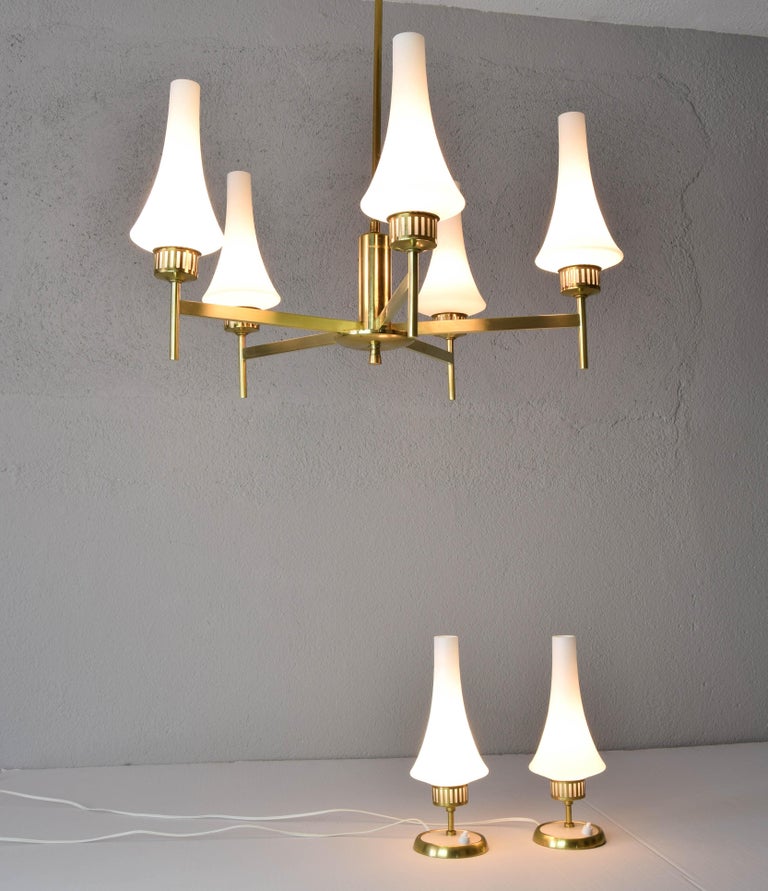 Mid-Century Scandinavian Modern Brass and Opaline Table Lamps and ...