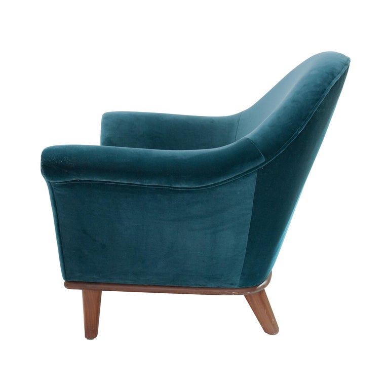 Mid-Century Scandinavian Modern Velvet Turquoise Armchair, Sweden, 1950 ...