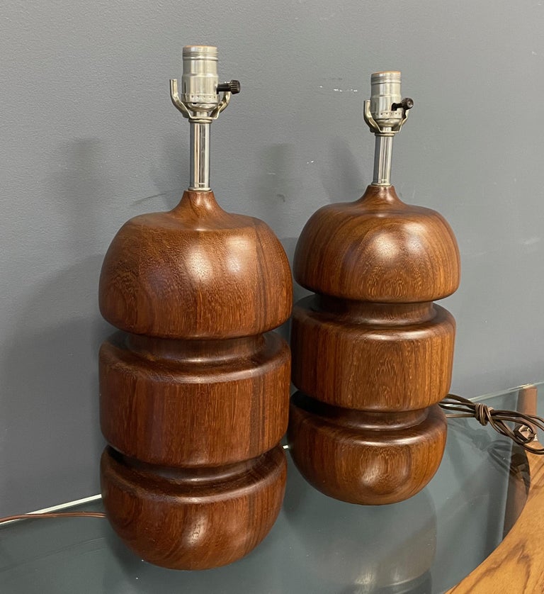 Mid Century Scandinavian Turned Teak Stacked Table Lamps a Pair For ...