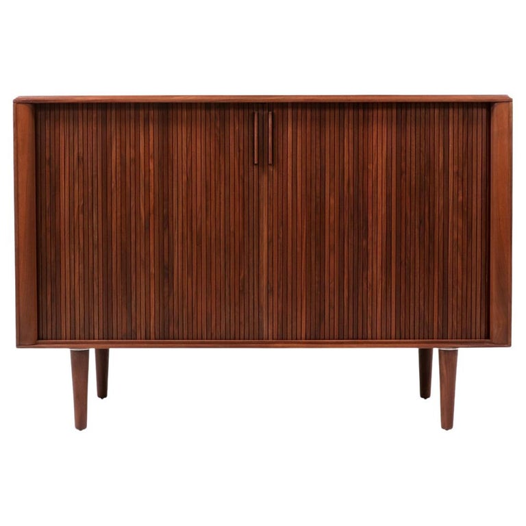 Midcentury Sculpted Walnut Tambour-Door Credenza by Barzilay For Sale ...