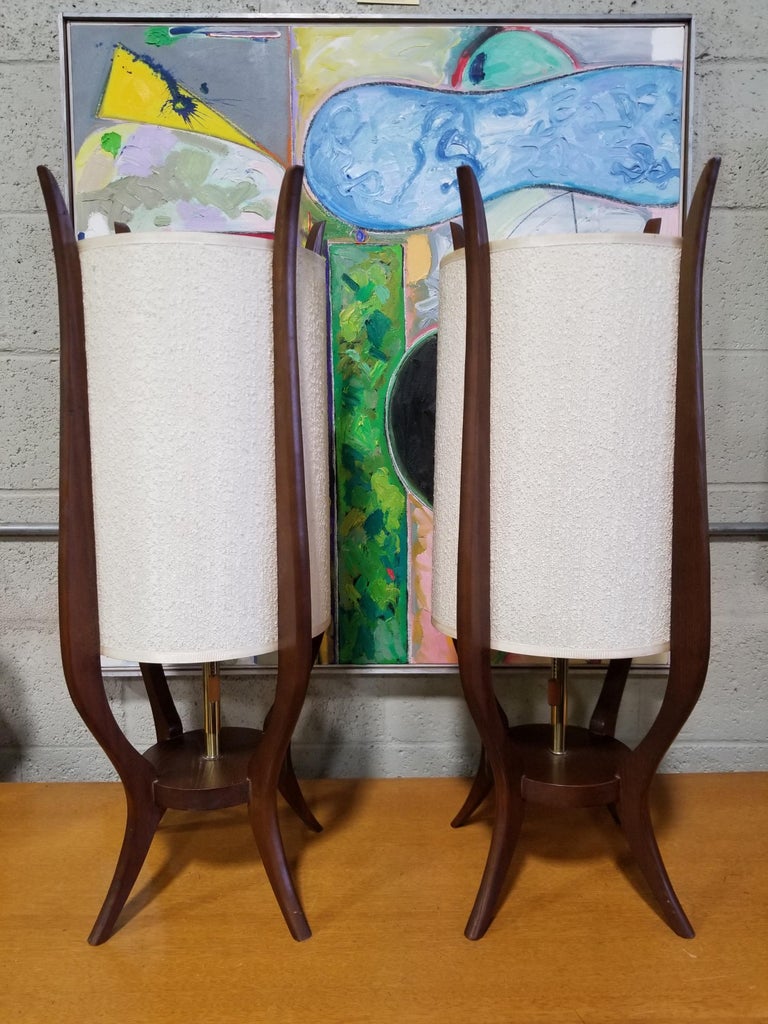 Midcentury Sculpted Wood Lamps by Modeline, a Pair at 1stDibs